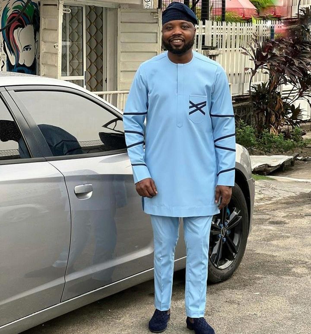 Blue African Men's Two Piece Senator Wear for Weddings and Special ...