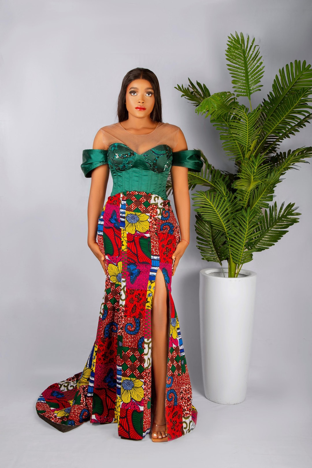 Colorful Ankara Corset Evening Dress, Maxi African Print Gown for ...