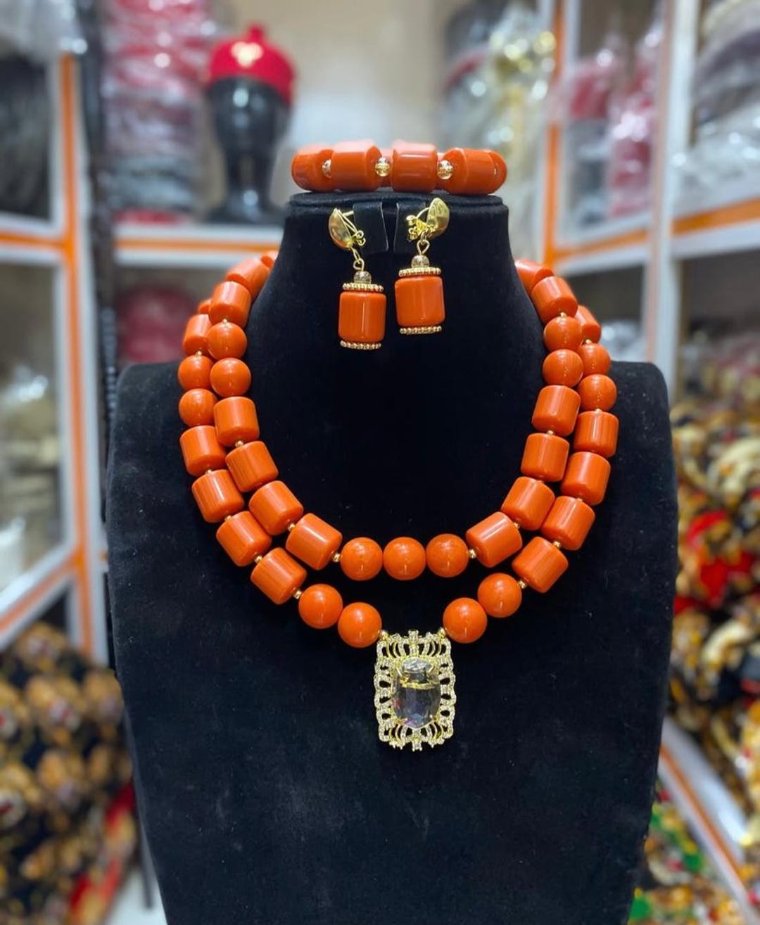 Nigerian Coral Bead Jewelry Set: Igbo Wedding Necklace, Bracelet ...