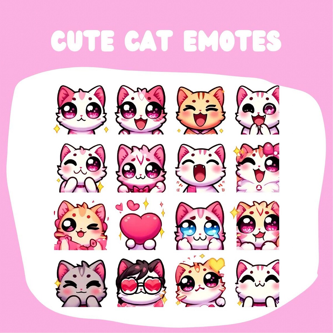 16 Pack of Cute Cat Emotes for Twitch & Discord | Adorable Streamer ...