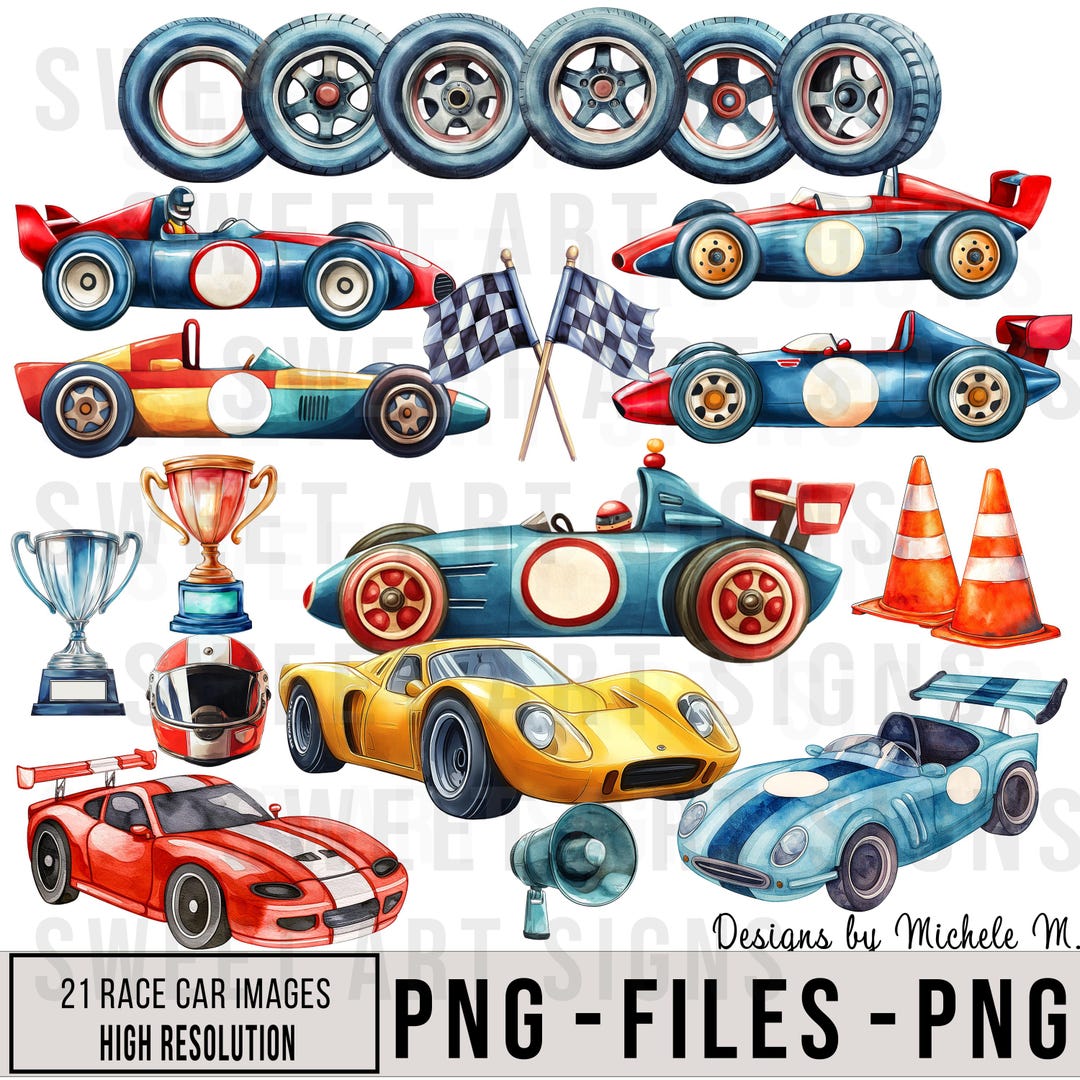 Race Car Racing Clipart, Retro Cars, Watercolor Race Car Images, Race ...