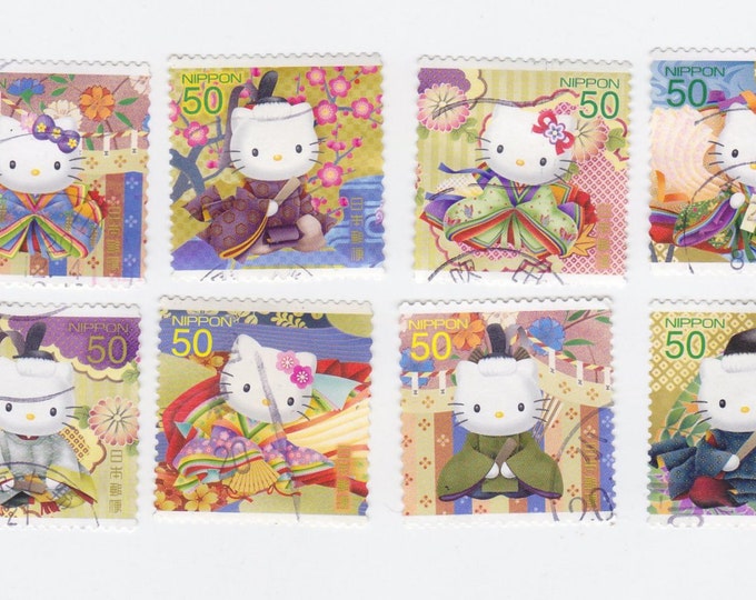 Set of 8 Super Cute Hello Kitty Postage Stamps From Japan for Altered ...