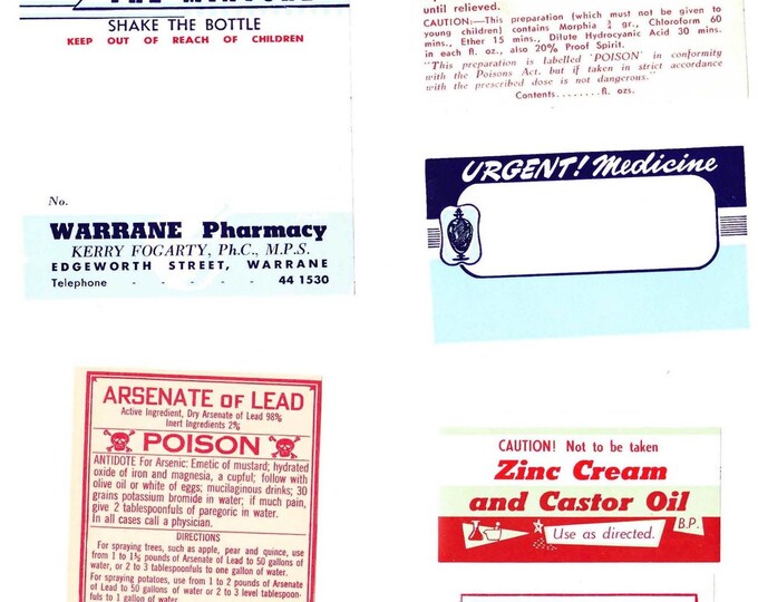 6 X Old Drug Store Pharmacy Medicine Labels for Altered Arts Mixed ...