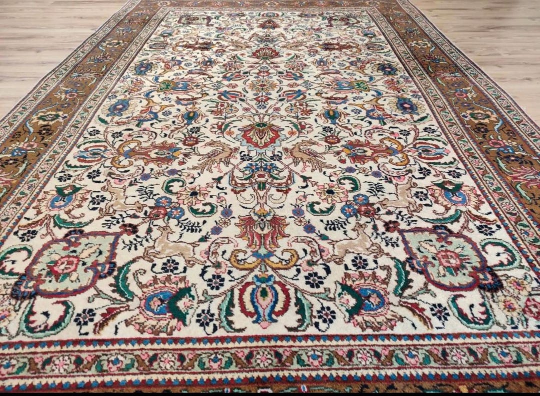 Authentic 1950s Hand-knotted Tabriz Rug animal Paradise Design - Etsy