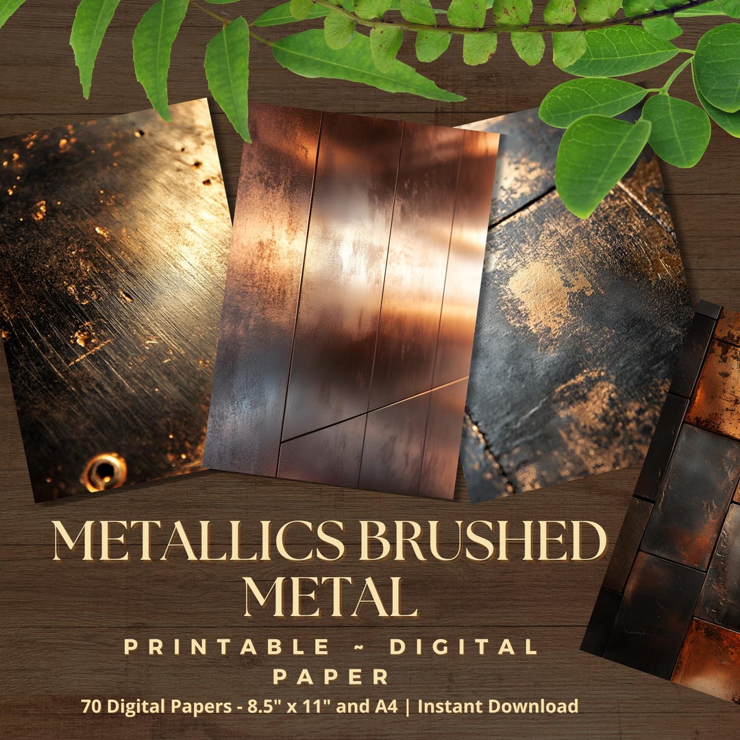 Metallic Brushed Metal Digital Paper Pack - 70 Printable Textures ...