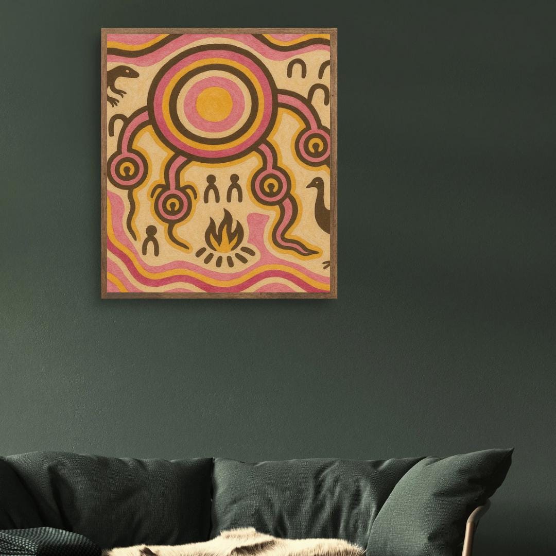 Aboriginal Art Print | “country Through Our Hearts” | Blush Pink, Ochre ...