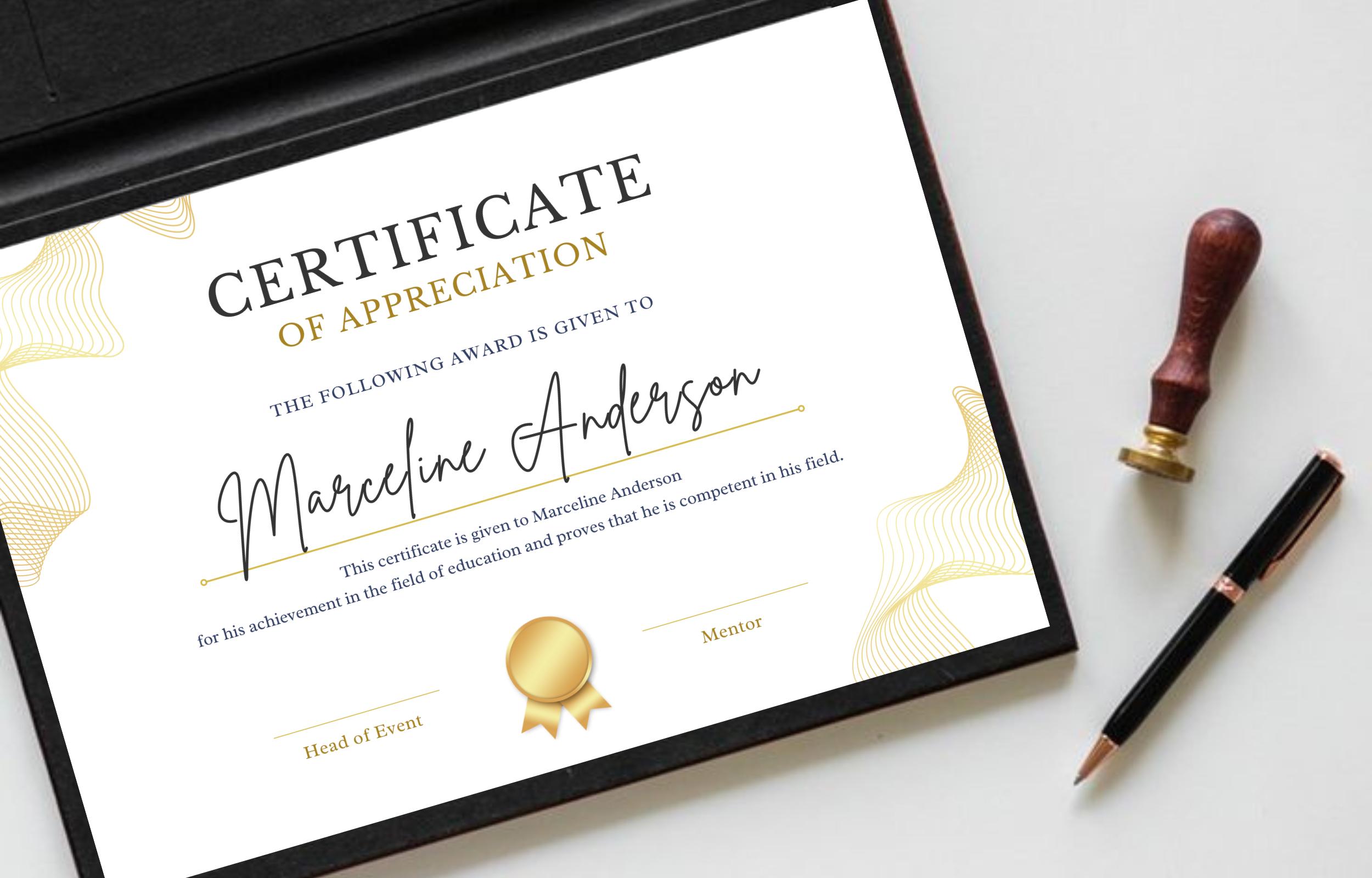 Cream Bordered Appreciation Certificate for Awards & Recognition, Customizable Modern Design ...