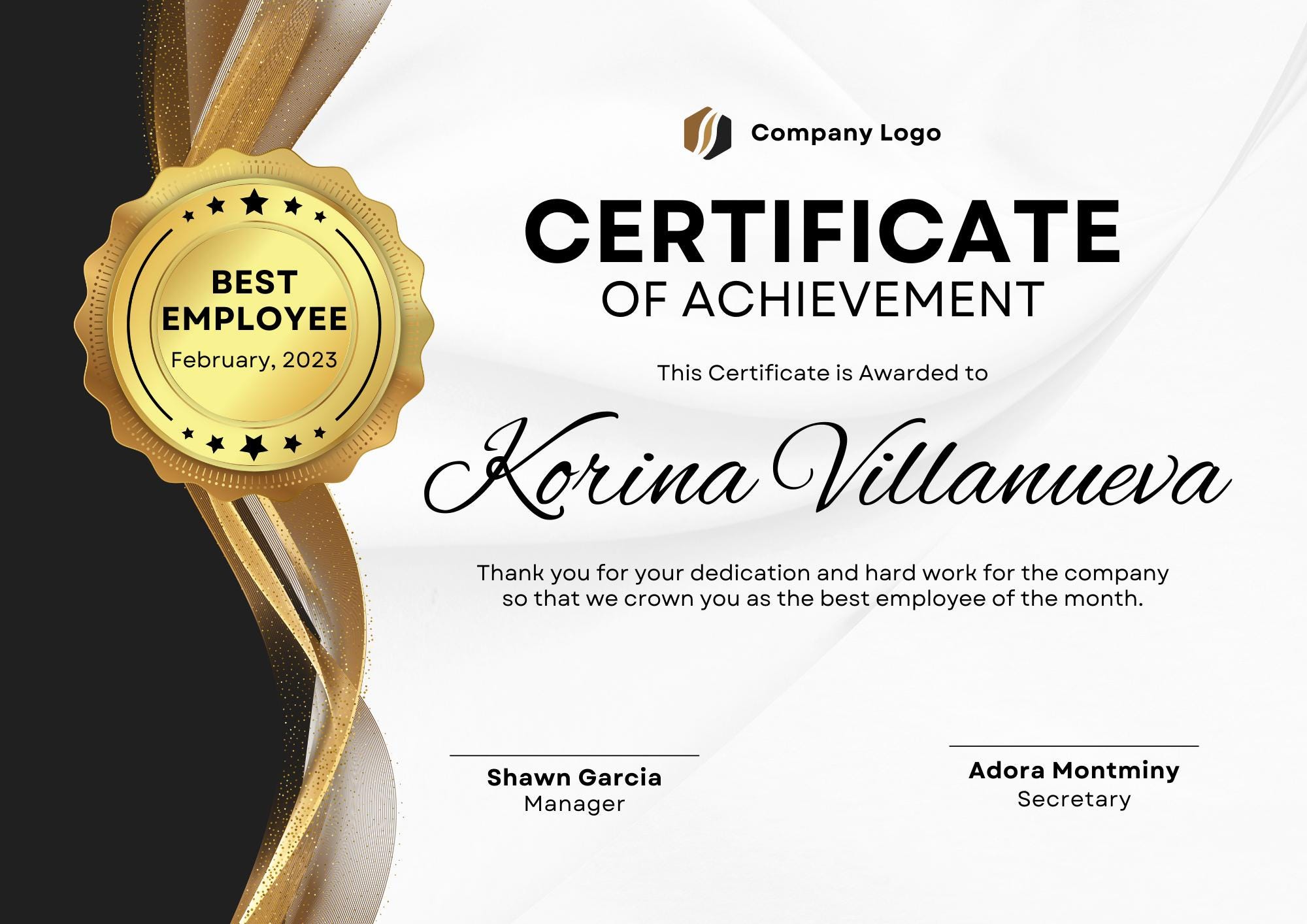 Elegant Gold and Black Modern Certificate Template, Stylish Printable ...
