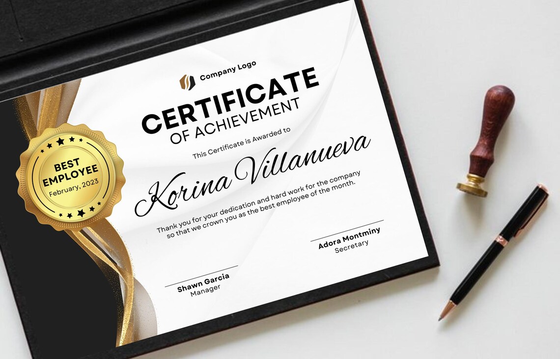 Elegant Gold and Black Modern Certificate Template, Stylish Printable ...