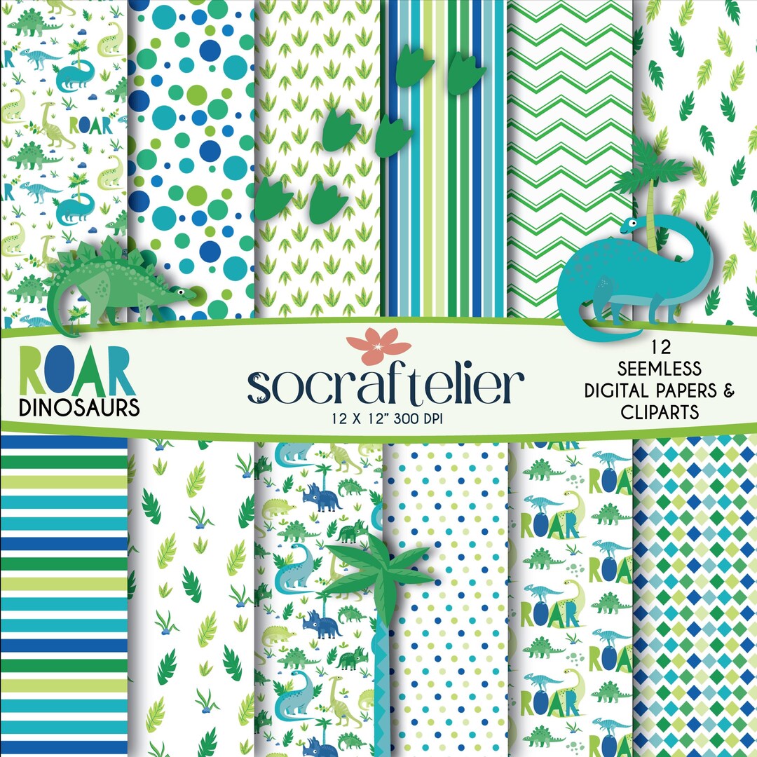 Roar Dinosaur Digital Paper, Dinosaur Digital, Dinosaur Clipart ...