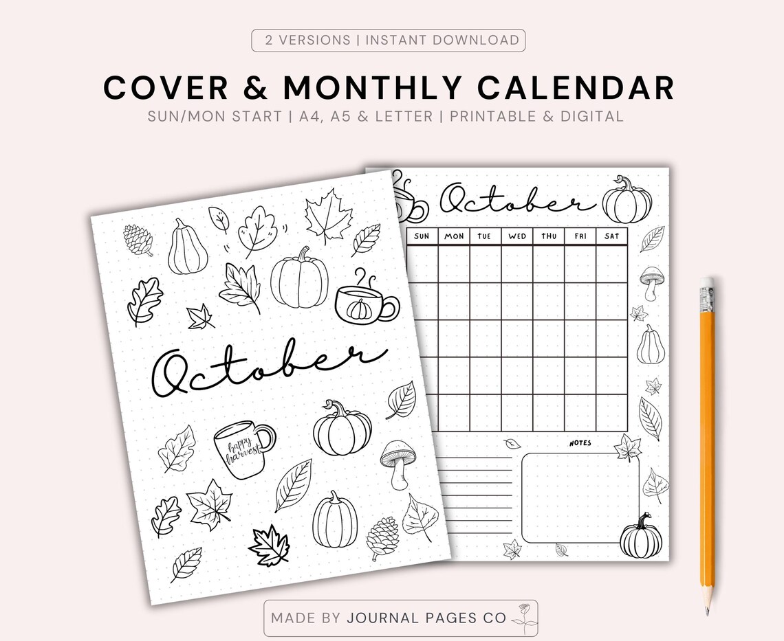 October Title Page With October Calendar, Printable Monthly Planner ...
