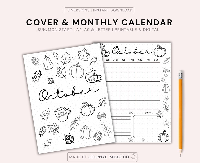 October Title Page With October Calendar, Printable Monthly Planner ...