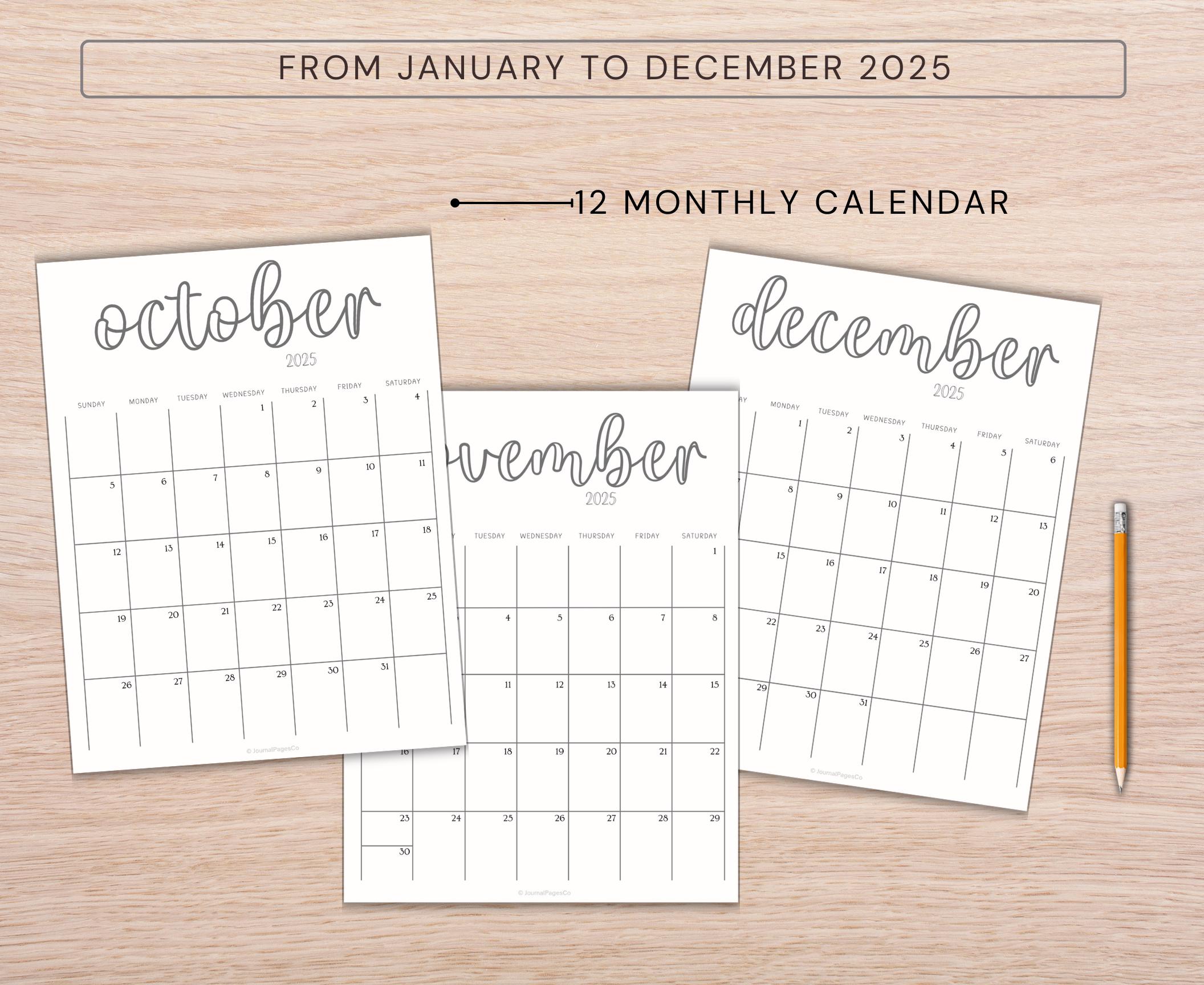 2025 Calendar Printable Minimalist Calendar Planner, School Calendar ...