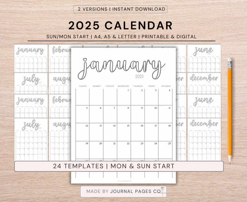 2025 Calendar Printable Minimalist Calendar Planner, School Calendar ...