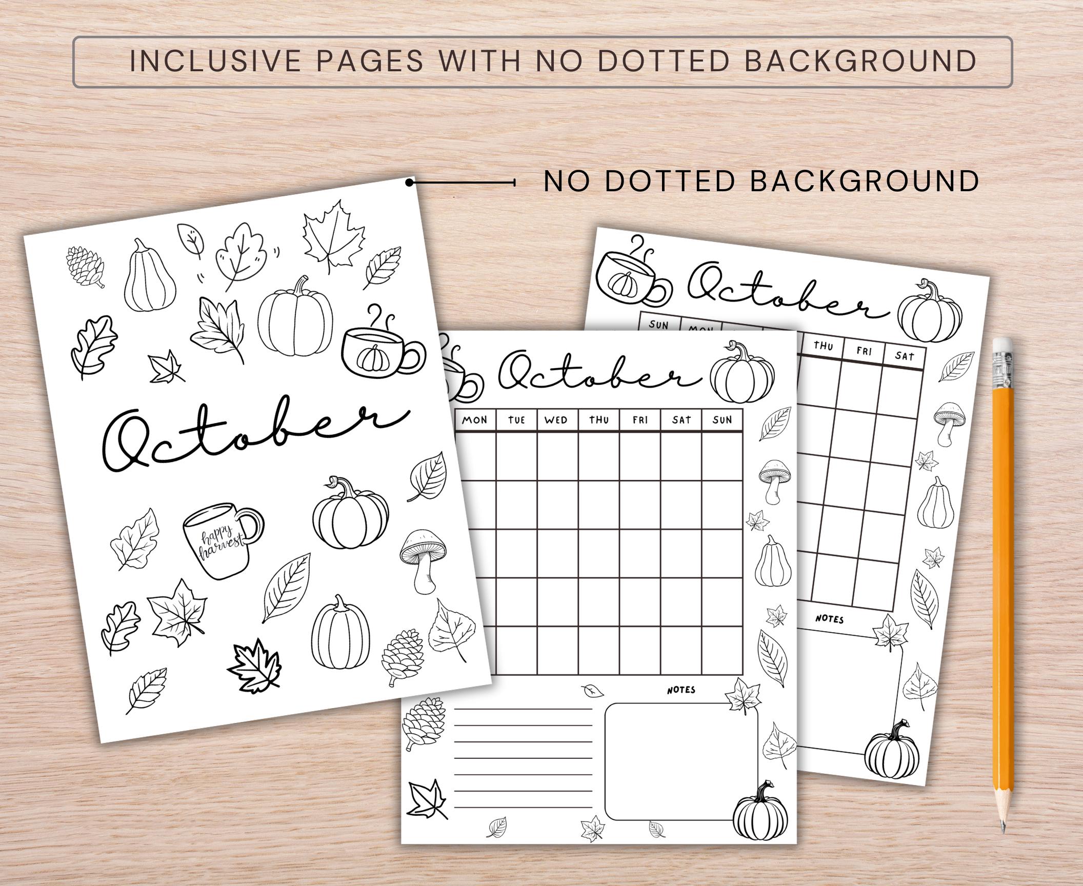 October Title Page With October Calendar, Printable Monthly Planner ...