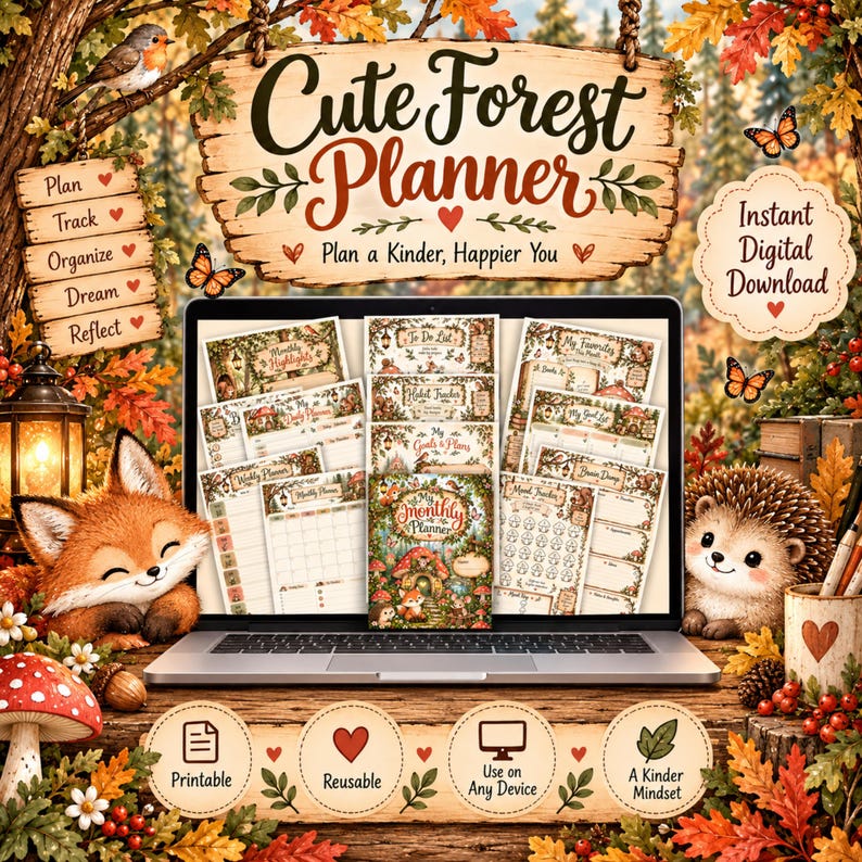 Forest Cottagecore Planner Journal Bundle, Printable Cozy Autumn ...