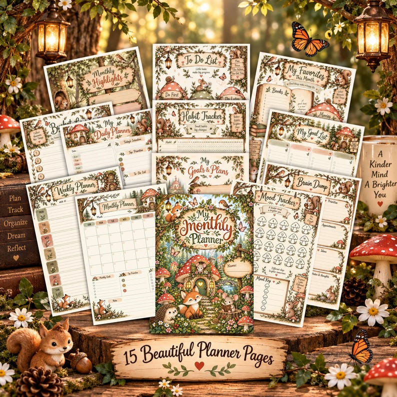 Forest Cottagecore Planner Journal Bundle, Printable Cozy Autumn ...