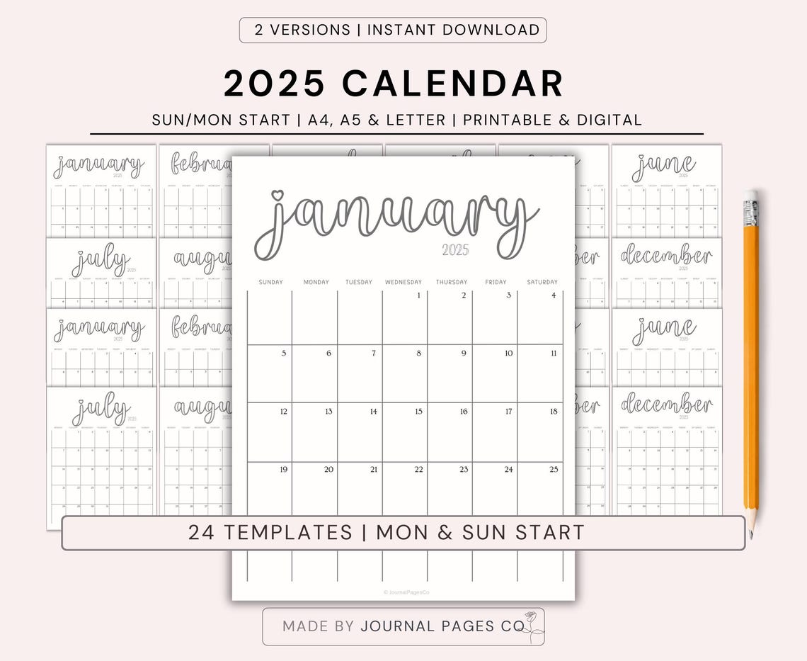 2025 Calendar Printable Minimalist Calendar Planner, School Calendar ...