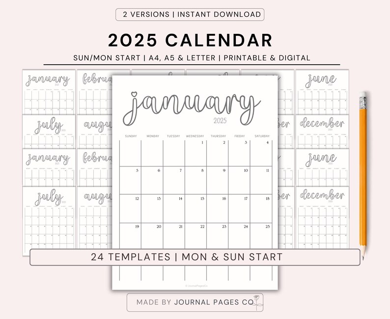 2025 Calendar Printable Minimalist Calendar Planner, School Calendar ...