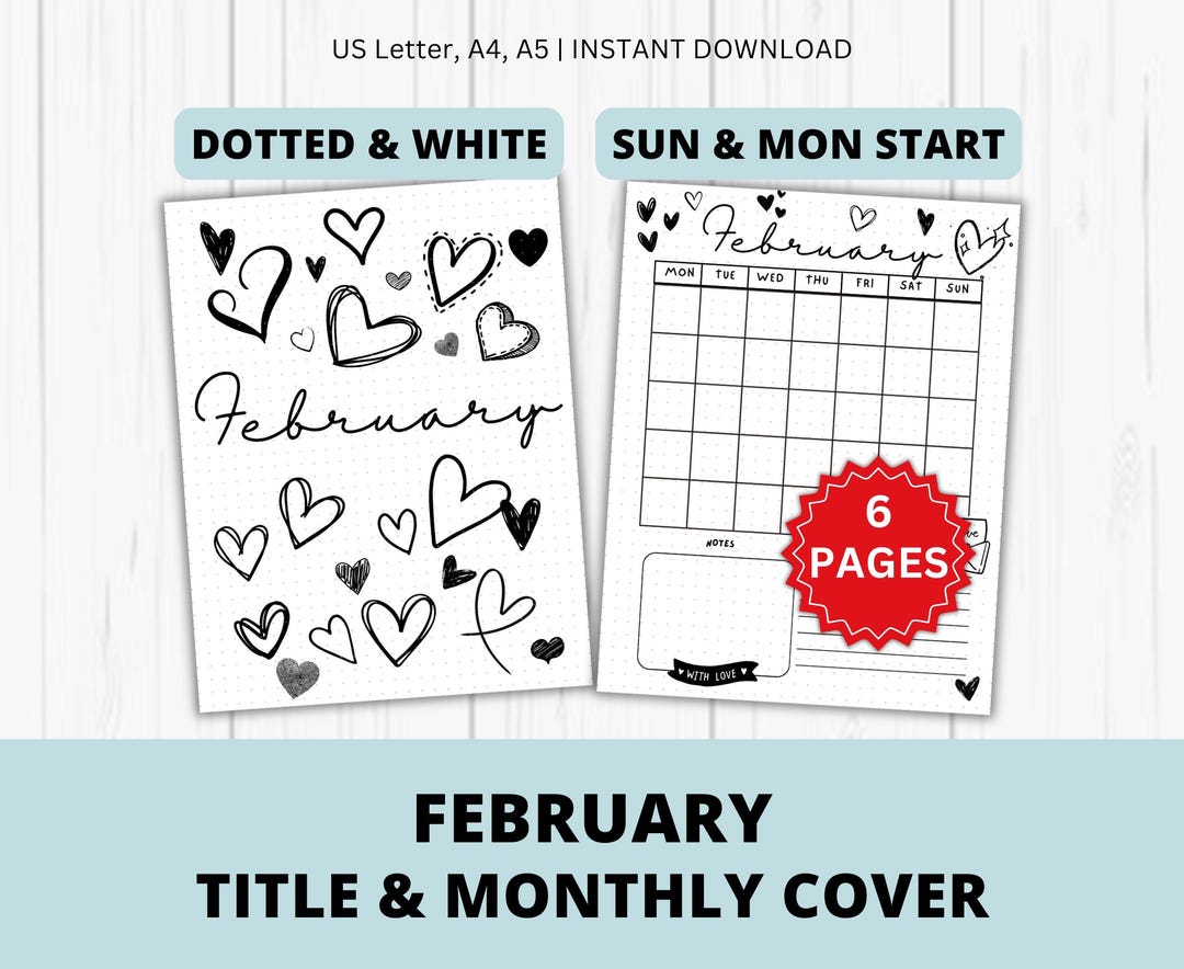 FEBRUARY Title Page FEBRUARY 2025 Calendar, Printable Monthly Planner ...