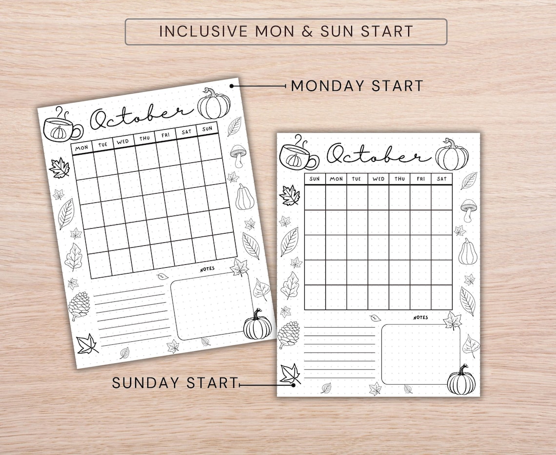 October Title Page With October Calendar, Printable Monthly Planner ...
