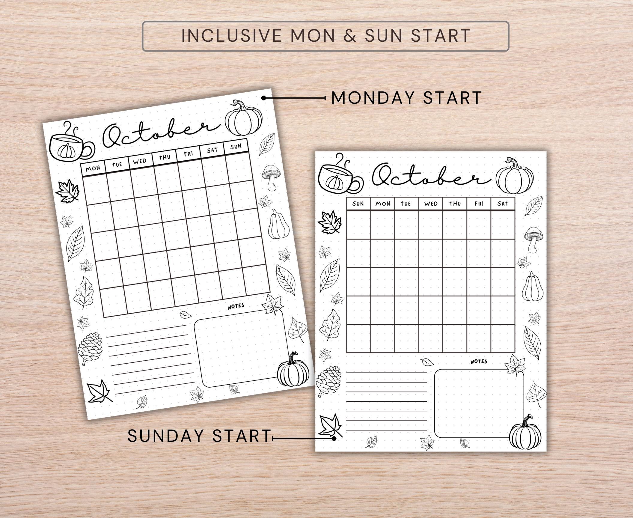 October Title Page With October Calendar, Printable Monthly Planner ...