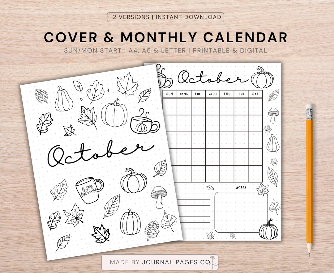October Title Page With October Calendar, Printable Monthly Planner ...