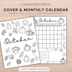 October Title Page With October Calendar, Printable Monthly Planner ...