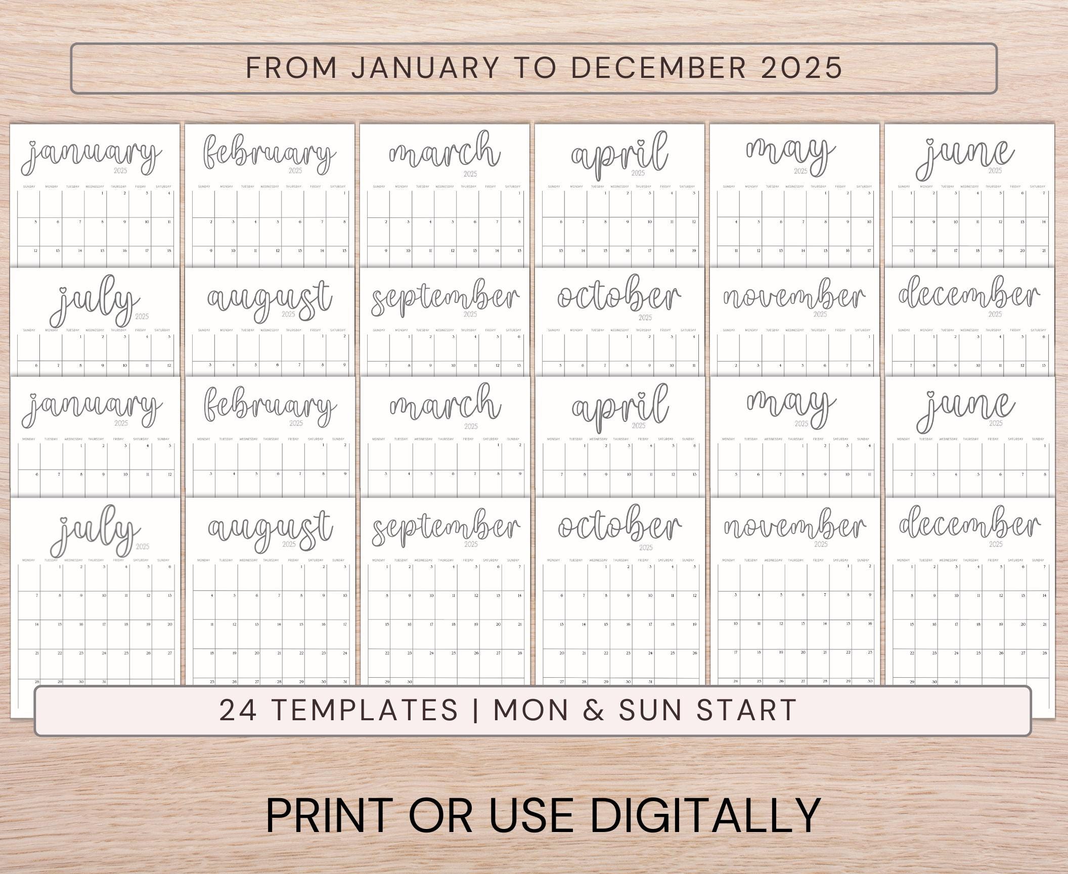 2025 Calendar Printable Minimalist Calendar Planner, School Calendar ...