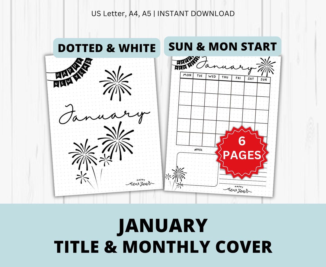 Printable January Calendar & Title Page | Planner Inserts (digital PDF ...