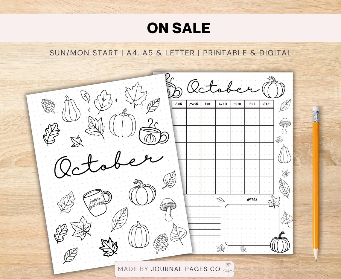 October Title Page With October Calendar, Printable Monthly Planner ...