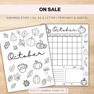October Title Page With October Calendar, Printable Monthly Planner ...