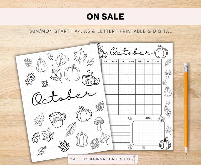 October Title Page With October Calendar, Printable Monthly Planner ...