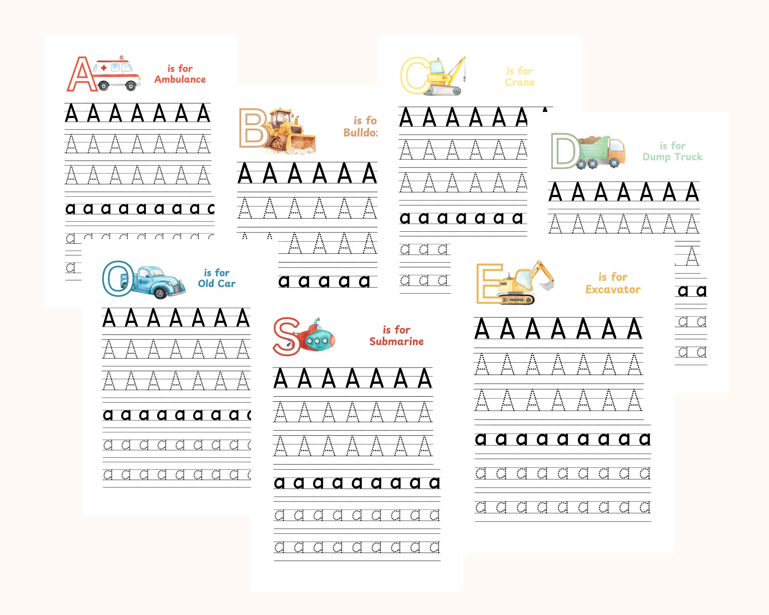 Alphabet Flash Cards, Dot Tracing Worksheets, Transport Themed Activity ...