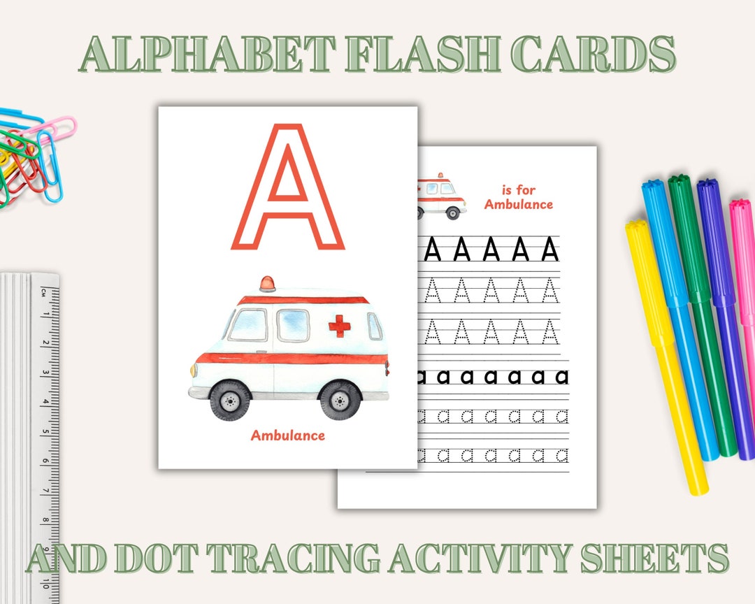 Alphabet Flash Cards, Dot Tracing Worksheets, Transport Themed Activity ...