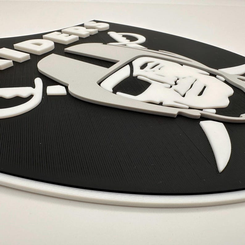 Raiders-inspired Football Wall Sign | 3D Printed Black Silver Decor ...