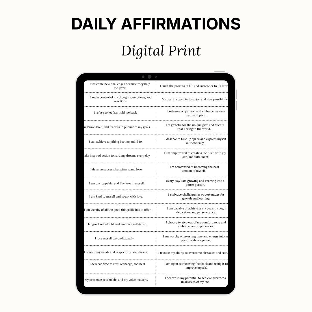 Daily Affirmations Printable, Minimalist Template (PDF, iPad Compatible ...