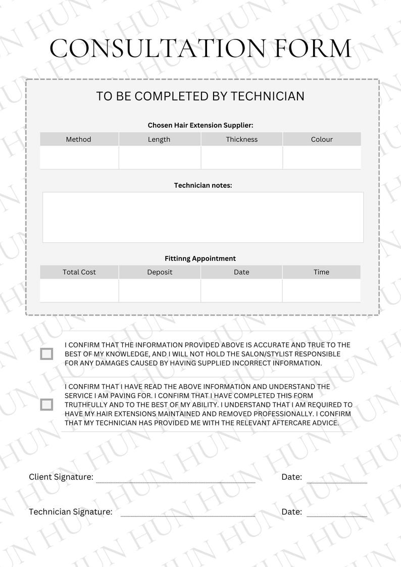 Hair Extension Consultation Form Template for Hair Extensionist ...