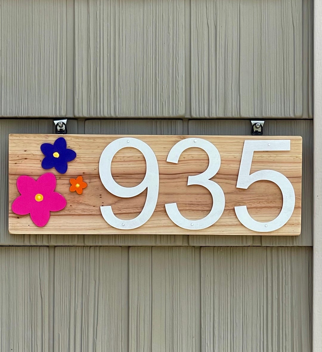 Modern Horizontal Custom Cedar Address Sign for House, Spring Flower ...