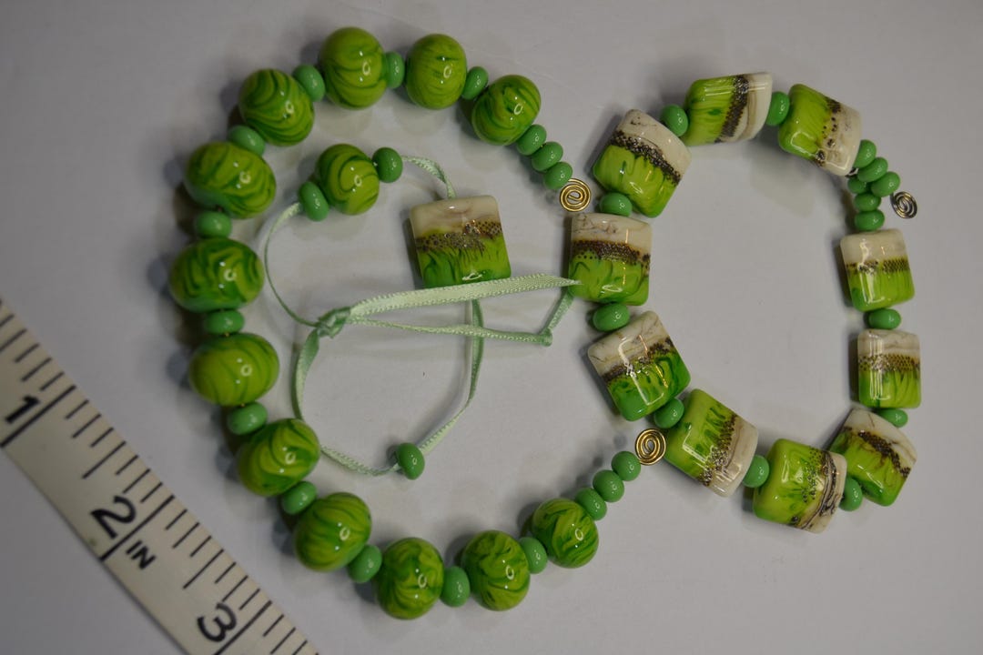 Lampworked Glass Bead Sets in Greens - Etsy