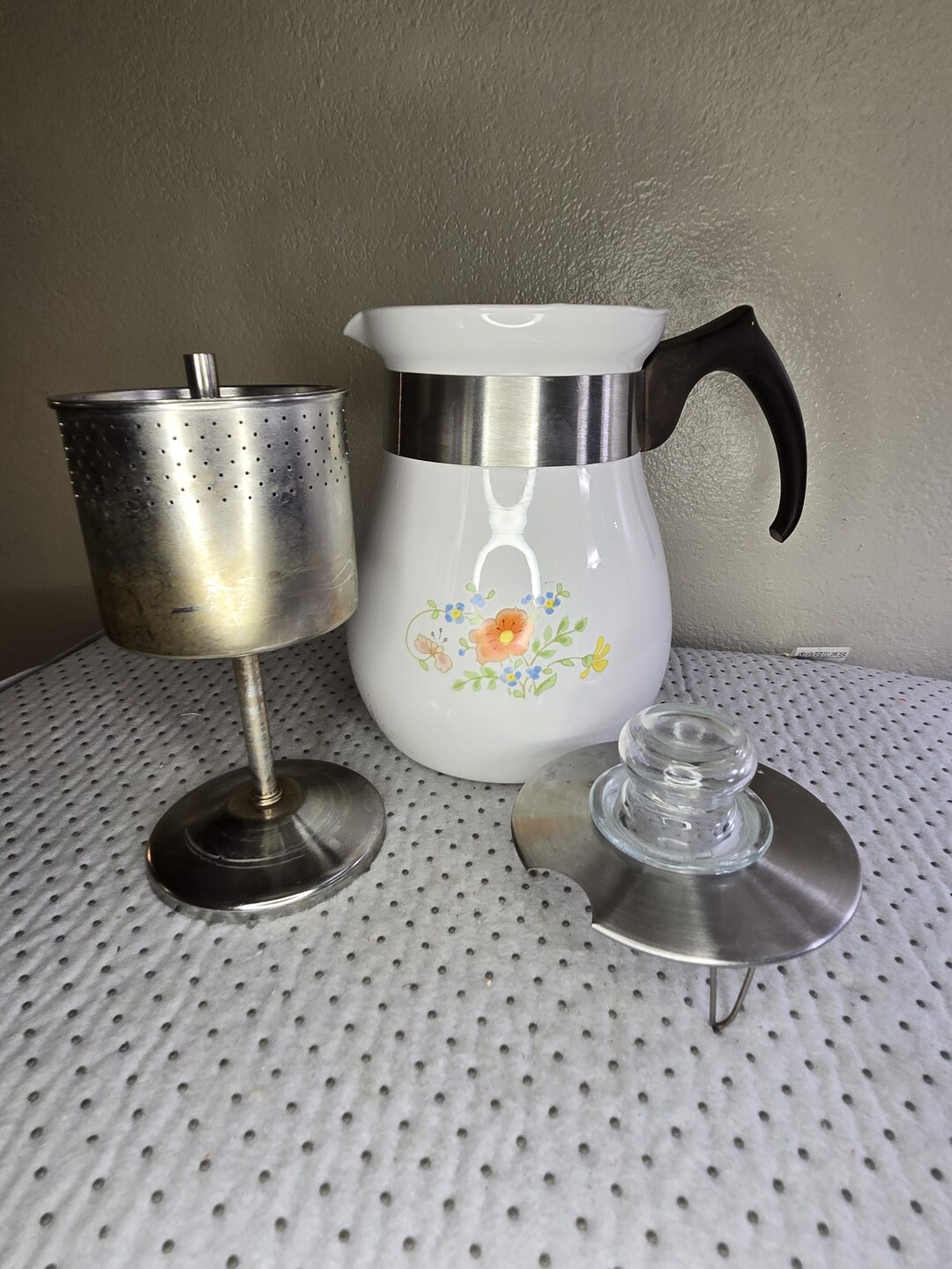 Vintage Corning Ware WILDFLOWER 6 Cup Coffee Pot Percolator Glass Knob ...