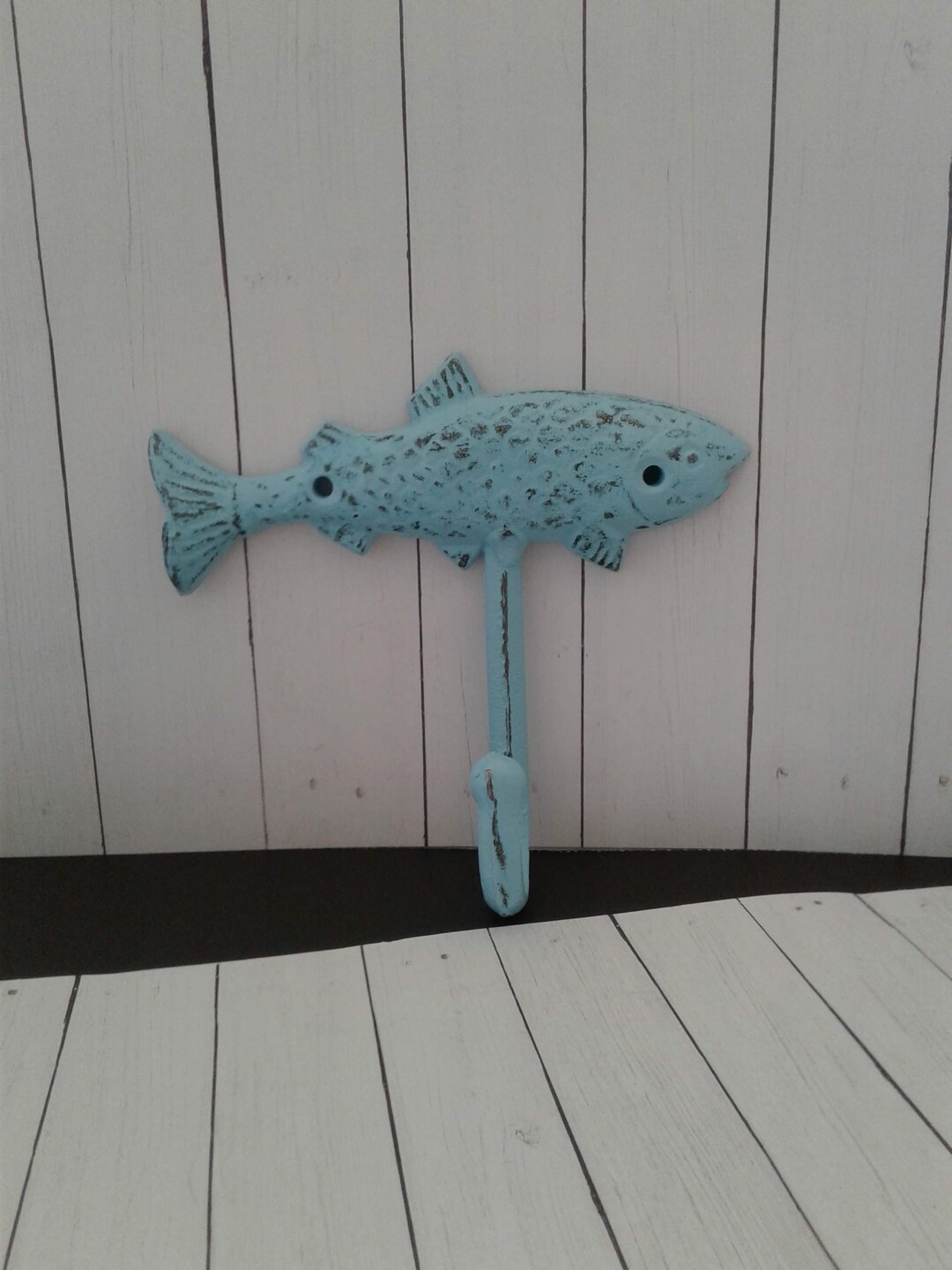 Fish Wall Hook Cottage Chic Cast Iron Metal Beach Blue Shabby - Etsy
