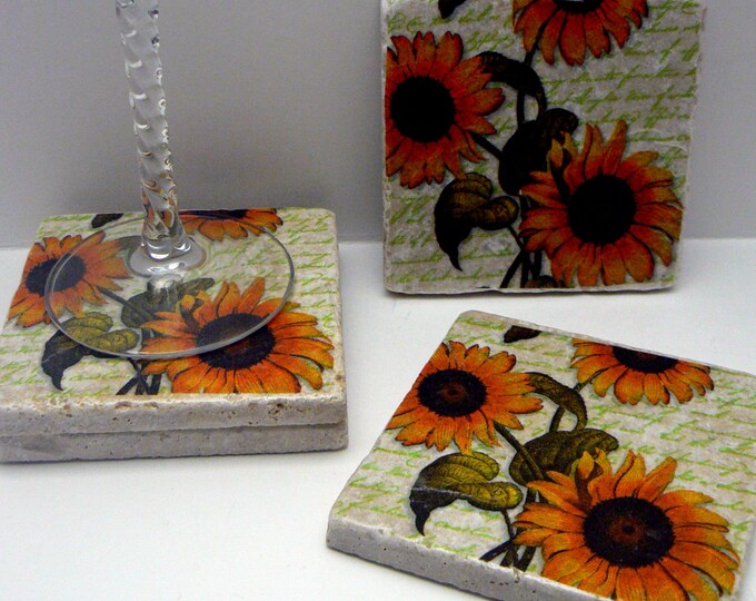Sunflower Natural Stone Tile 4x4 Drink Coaster Set of 4 - Etsy