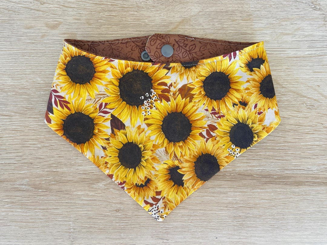 Sunflower Autumn Floral Dog Bandana: Double-sided Snap-on Cotton Pet ...