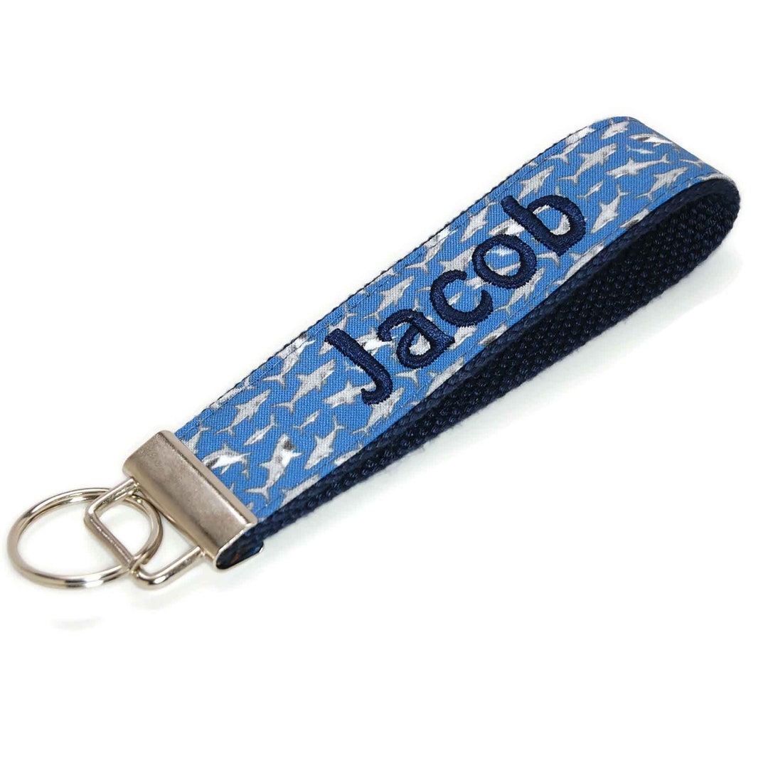 Personalized Shark Keychain Wristlet - Custom Key Fob Embroidered With ...