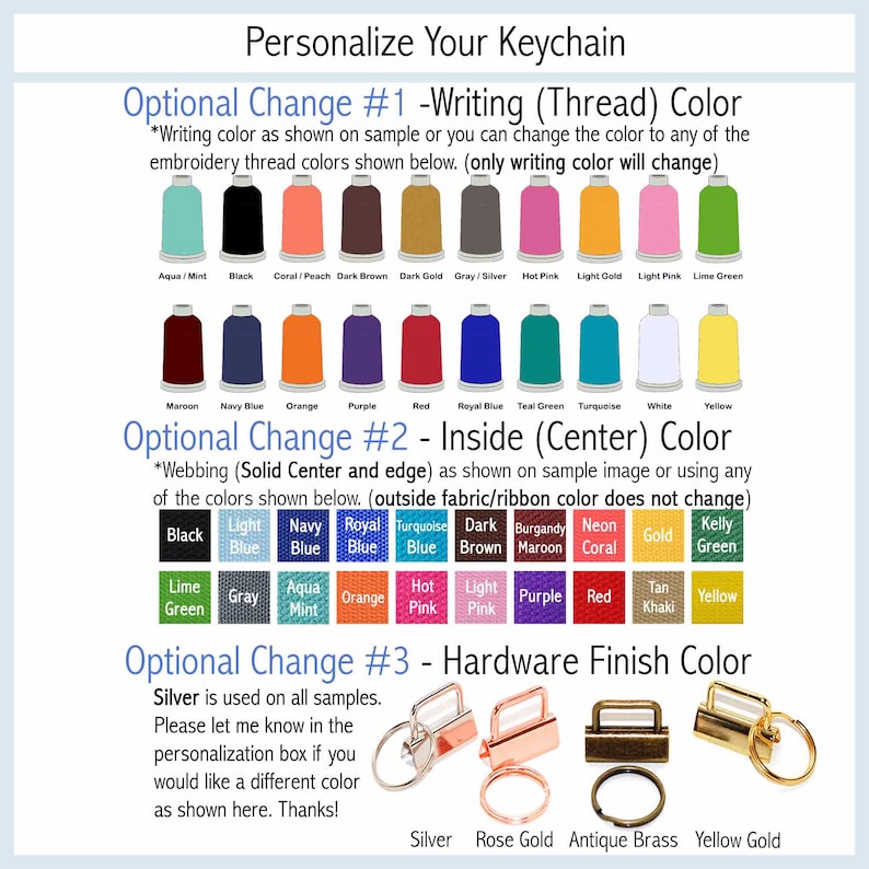Personalized Custom Embroidered Keychain Keyfob Light Blue | Etsy
