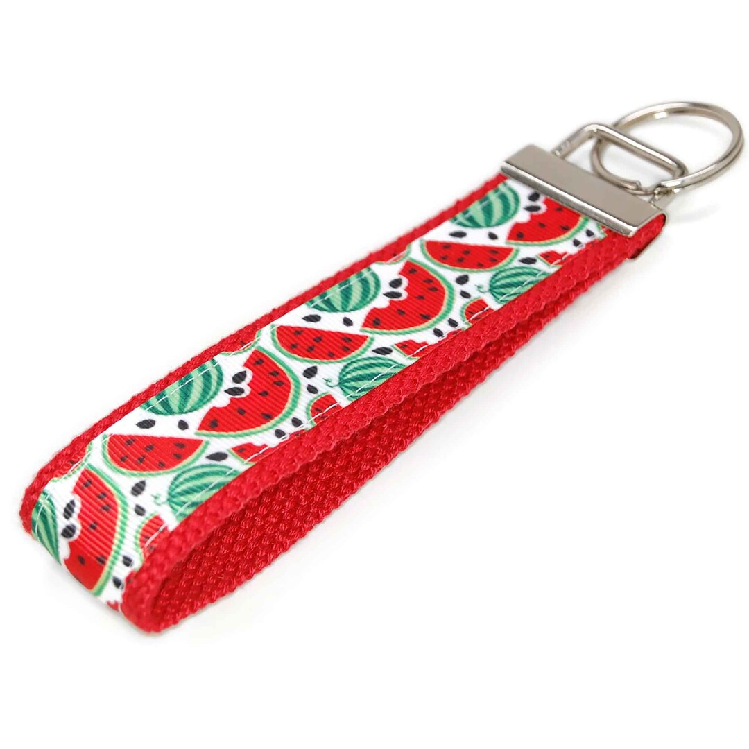 Watermelon Keychain Ribbon Key Fob Wristlet With Watermelons Fruit Key ...