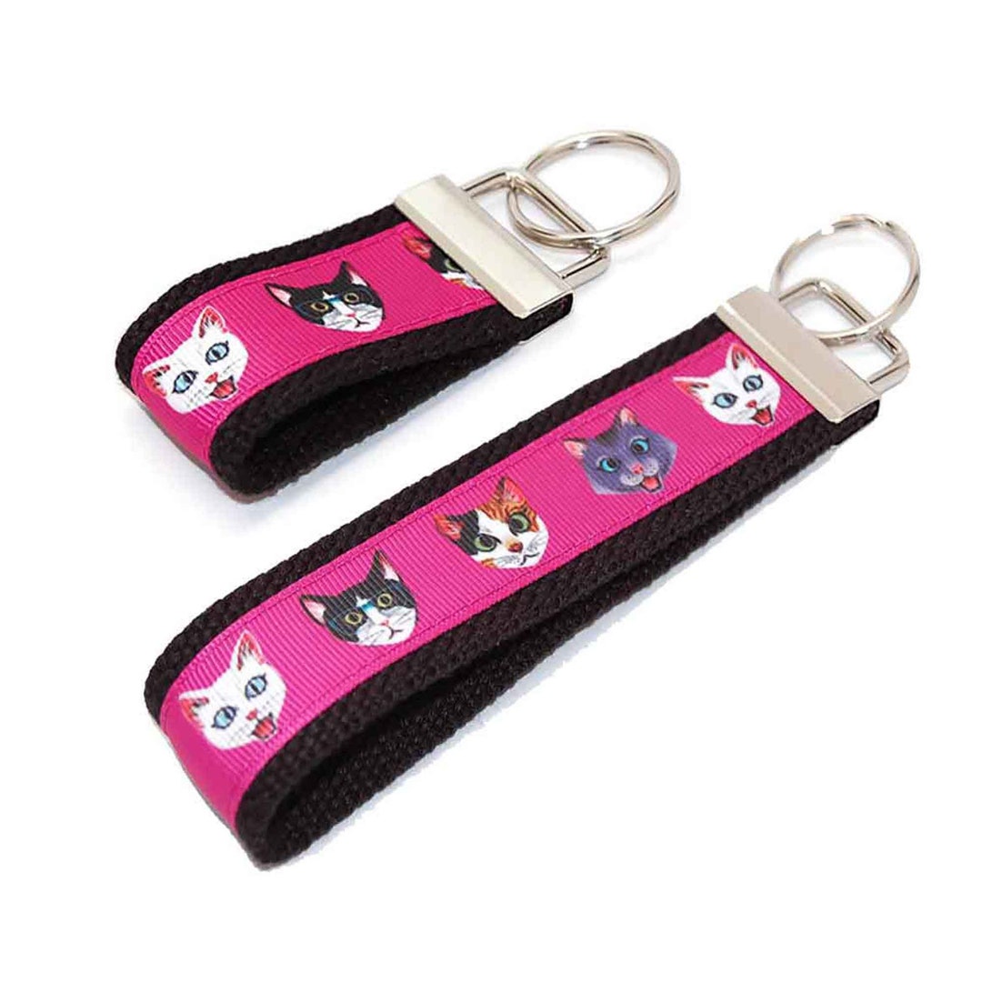 Kitty Cat Keychain Playful Kitten Faces Lanyard Key Fob Available in ...