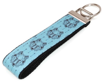 Gray Wolf Key Fob Wristlet Artistic Wolf Keychain Dog Key Fob Zoo ...