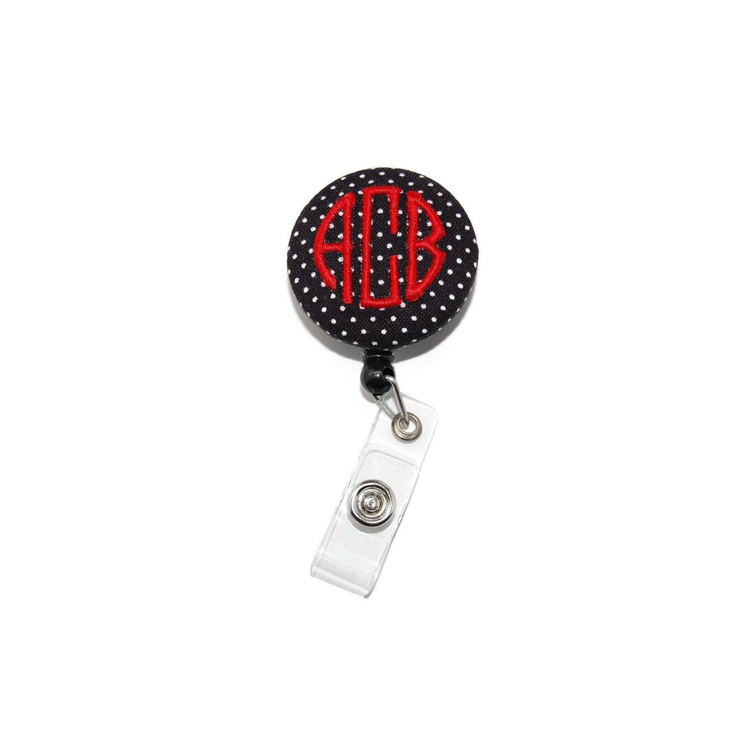 Monogrammed Badge Reel Black Swiss Dot Fabric With Your Choice of Color ...